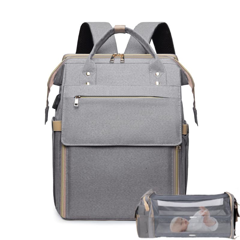Baby Diaper Bag Waterresistent Travel Backpack with seat and changing station, Newborn Baby Essentials (Gray)