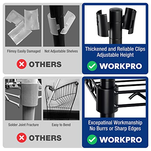 WORKPRO Storage Shelves, 5 Tier Metal Shelving Unit, Garage Wire Rack, Standing Adjustable Shelves with Hooks for Pantry Closet Kitchen Basement, 30" W x 14" D x 60" H, Capacity 750 LBS(Total)