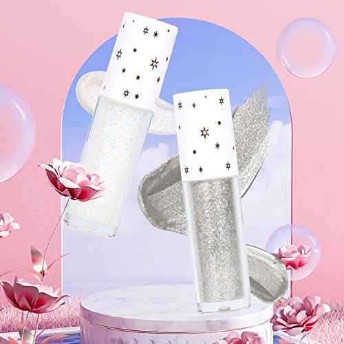 LANFLOWER Liquid Glitter Eyeshadow, Pigmented, Easy to Apply, Quick Drying, Long Lasting, Loose Glitter Glue for Eye Crystals Makeup (01 Bright Diamond)