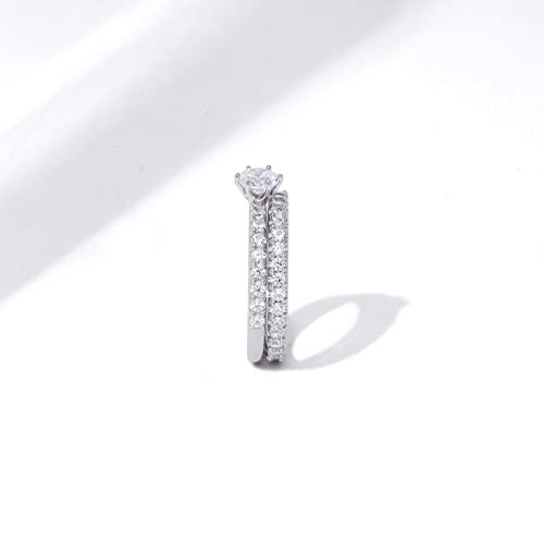 Amazon Essentials Platinum Plated Sterling Silver Infinite Elements Cubic Zirconia Round Brilliant Cut Two-Piece Bridal Ring Set (previously Amazon Collection)