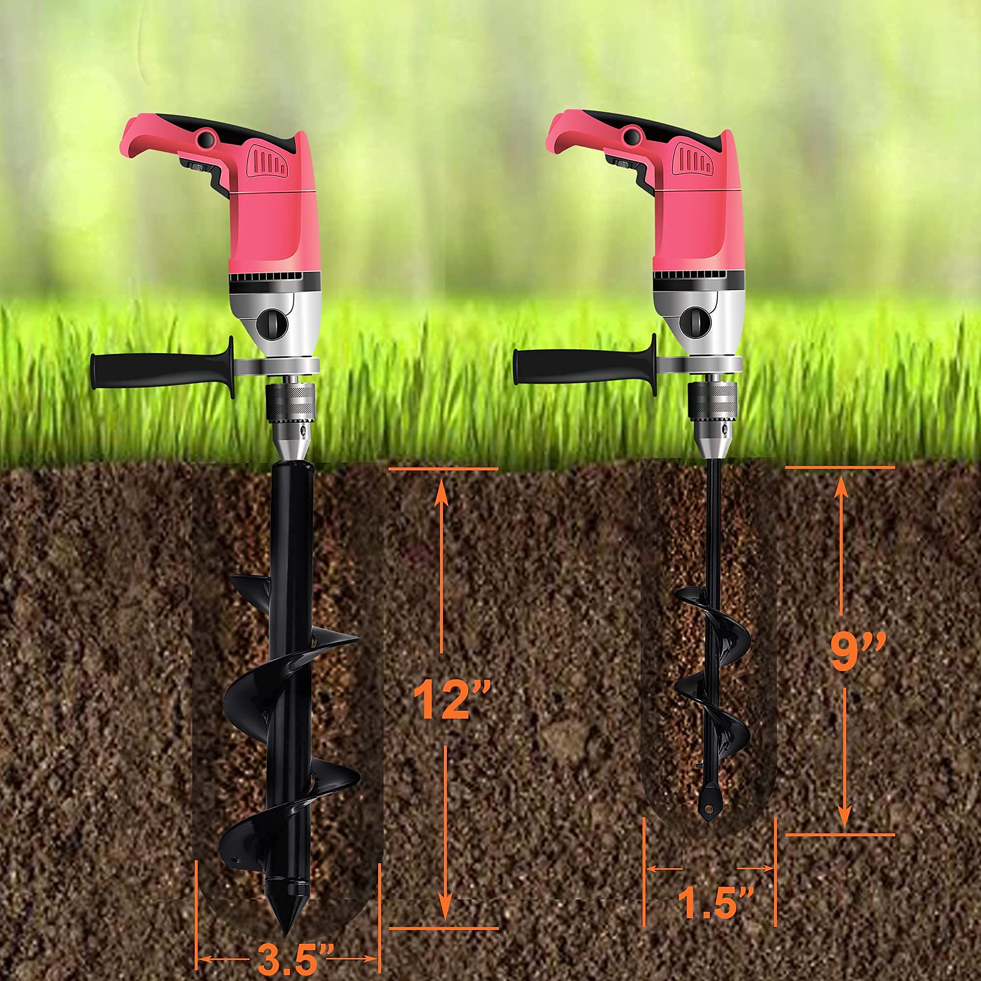 Auger Drill bit Set 3.5x12& 9x1.5 Inch Auger Drill Bit for Planting Garden Auger Spiral Drill Bit for 3/8”Hex Driver Drill Bulb & Bedding Garden Drill Planter with Gardening Gloves
