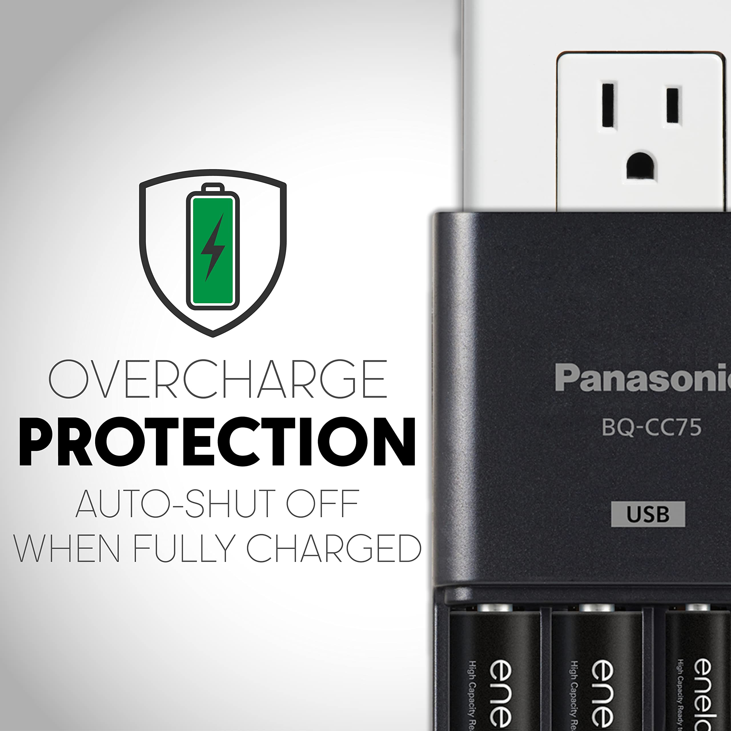 Panasonic BQ-CC75KSBHA eneloop pro Advanced Individual Battery Charger with USB Charging Port, Black