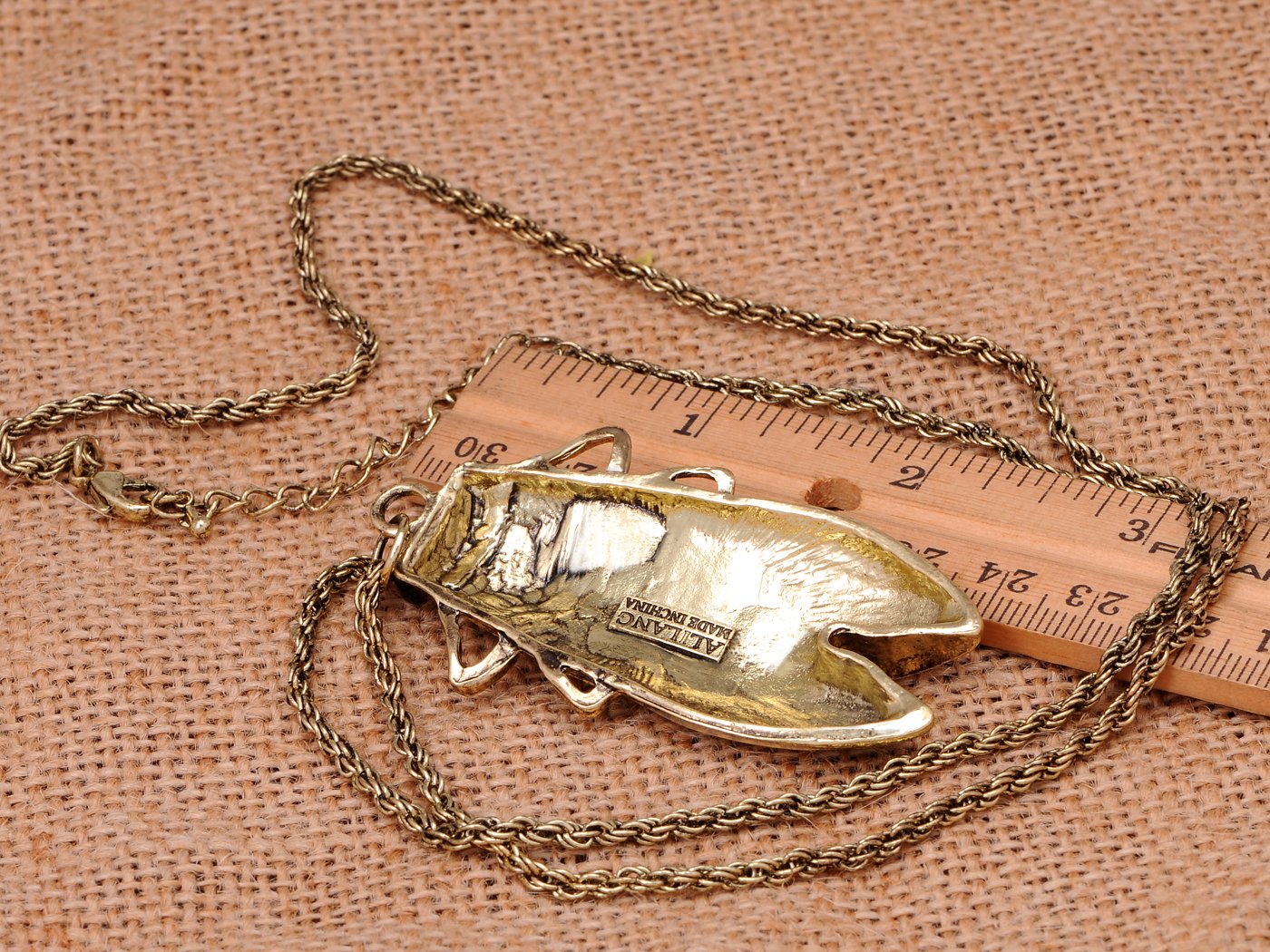 Alilang Big Antique Golden Tone Orange Amber Vintage Insect Cicada Beetle Bug Chain Pendant Necklace
