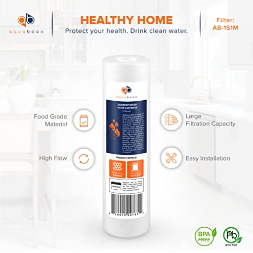 Aquaboon 10β x 2.5β Whole House and Reverse Osmosis Sediment 1 Micron Water Filter Cartridge | COMPATIBLE WITH: Culligan P1, Pentek P1, PD-1-934, P5, AP110, WFPFC5002, CFS110, RS14, WHKF-GD05 (4-PACK)
