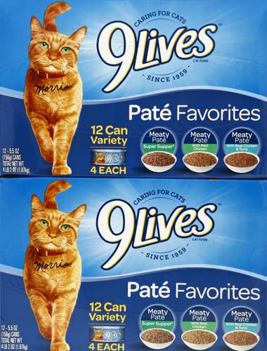 9Lives Paté Favorites Wet Cat Food Variety Pack, 5.5 Ounce (Pack of 12)