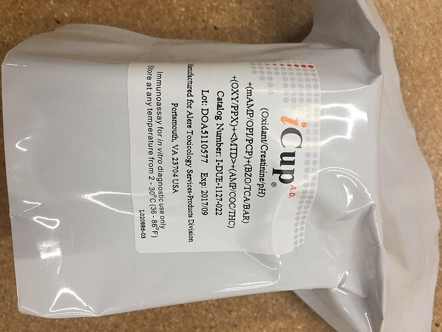 iCup 5 Panel Urine Drug Test (COC, THC, OPI, mAMP, PCP) w/ adulteration (OX,SG,PH) - CLIA Waived (25 Cups)