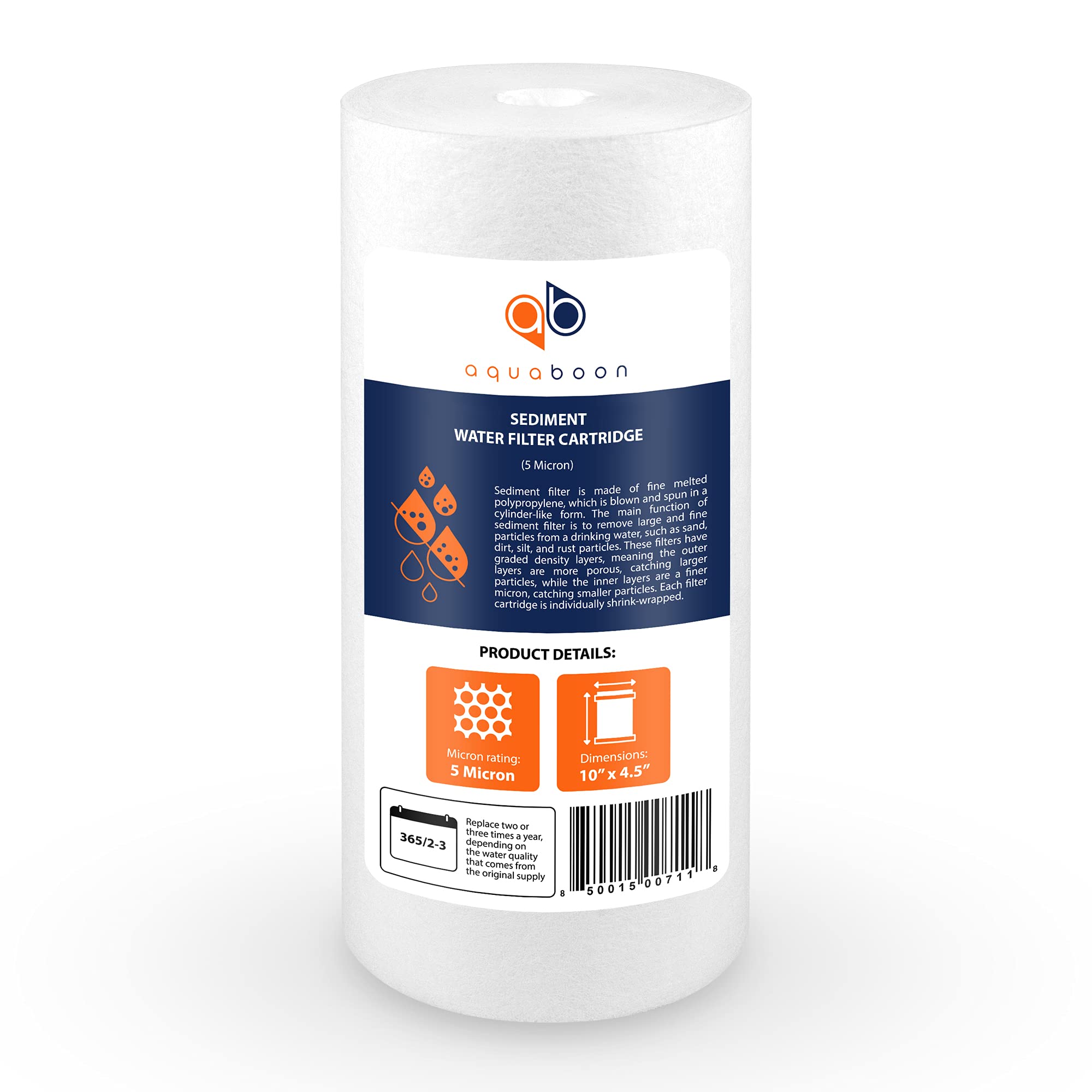 Aquaboon 5 Micron Water Filter 10 x 4.5 - Big Sediment Water Filter - Whole House Water Filter Replacement Cartridge Compatible With W15-PR, DGD-5005, GXWH35F, GXWH30C, HD-950, WFHD13001B (12 Pack)