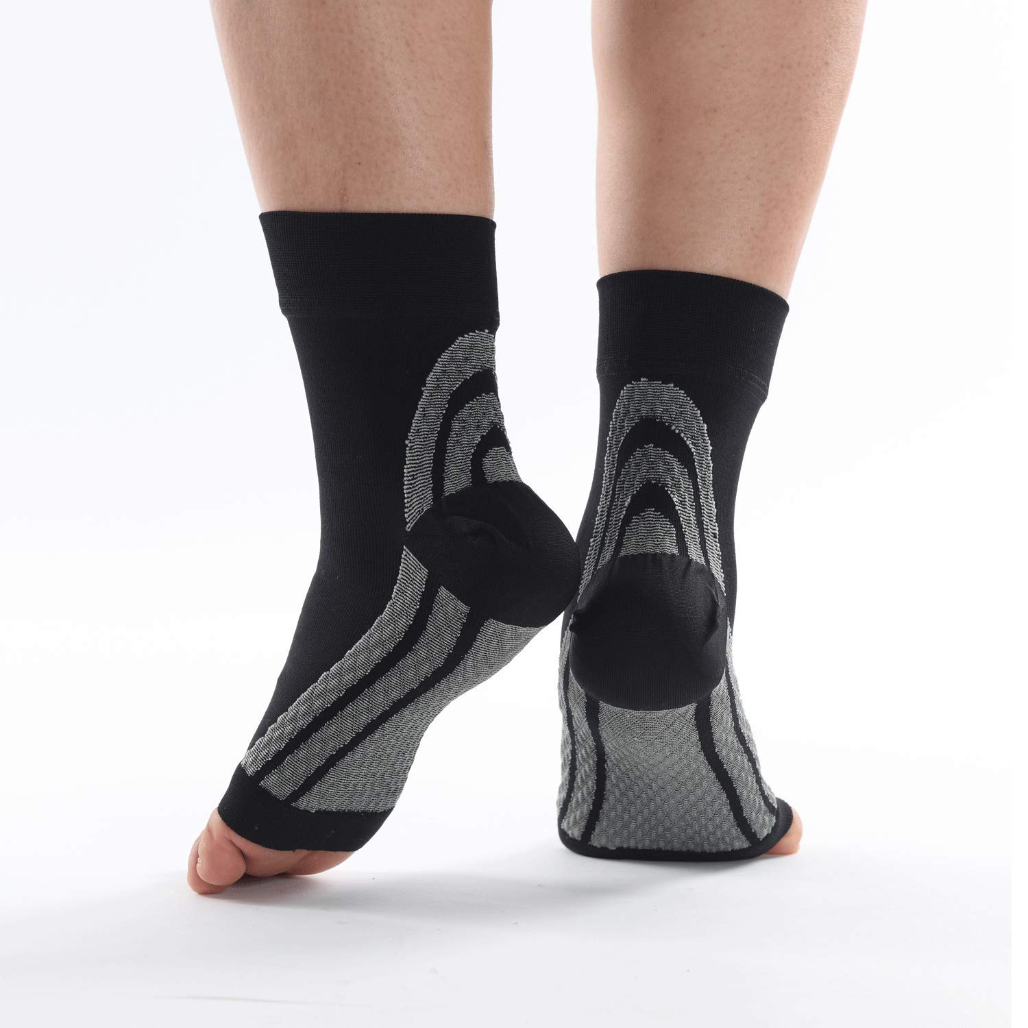 Ankle Brace Compression Support Sleeve (Pair) for Injury Recovery, Joint Pain, and More. Achilles Tendon Support, Plantar Fasciitis Foot Socks with Arch Support, Eases Swelling - Black (L)