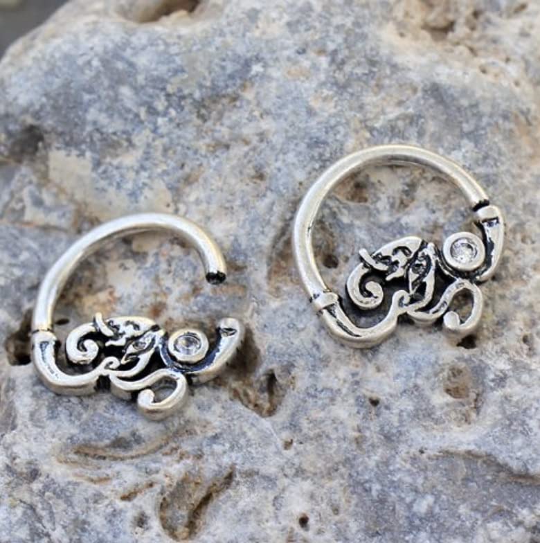 Amelia Fashion 16 Gauge Elephant With CZ Bendable Nose Hoop Ring 316L Surgical Steel (Steel/Clear)