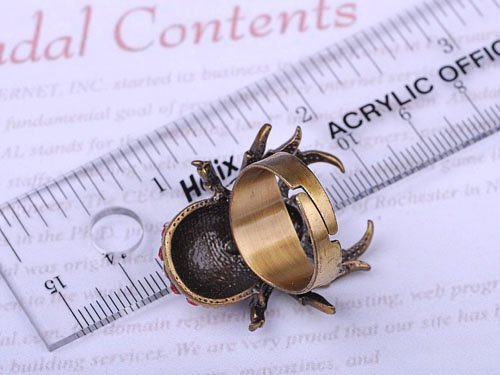 Alilang Bronze Brass Tone Green Crystal Rhinestone Body Spider Insect Bug Ring