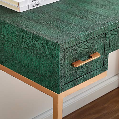 Southern Enterprises Carabelle Desk, Textured Emerald Alligator, Gold