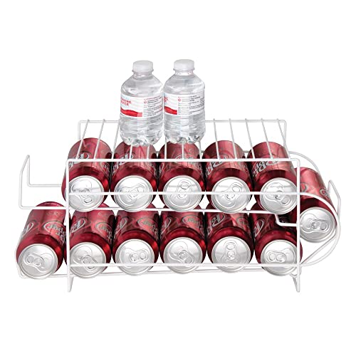 mDesign 2-Tier Metal Wire Standing Pop/Soda and Food Can Dispenser Storage Rack Organizer with Top Shelf for Kitchen Pantry, Countertop, Cabinet - Holds 12 Cans - 2 Pack - White