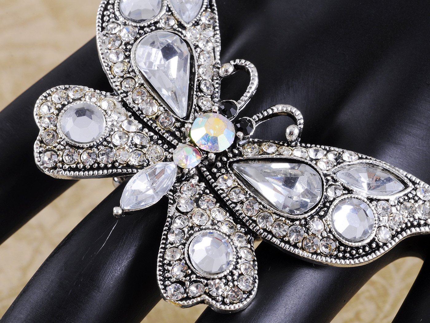 Alilang Czech Clear Crystal Rhinestone Butterfly Birthstone Bridal Wedding Gift Adjustable Ring