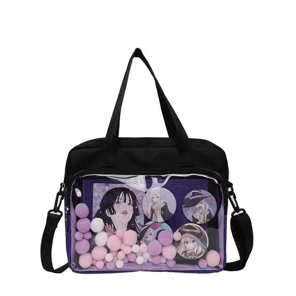 Hipi-shop Ita bag Japanese Color matching Transparent shoulder bag crossbody bag for Anime Lolita Bag DIY Cosplay Display Anime badges handbag (Black)