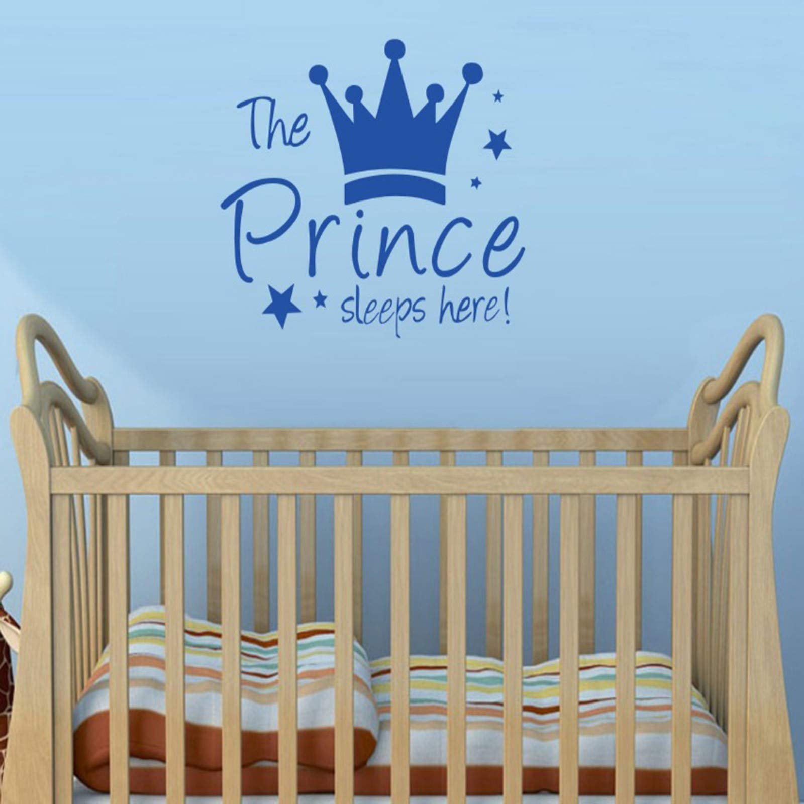 Maydahui 2PCS Wall Sticker The Prince/Princess Sleep Here 12.6 Inch Little Crown Star Art Quotes Wall Decal Decor for Living Room Bedroom