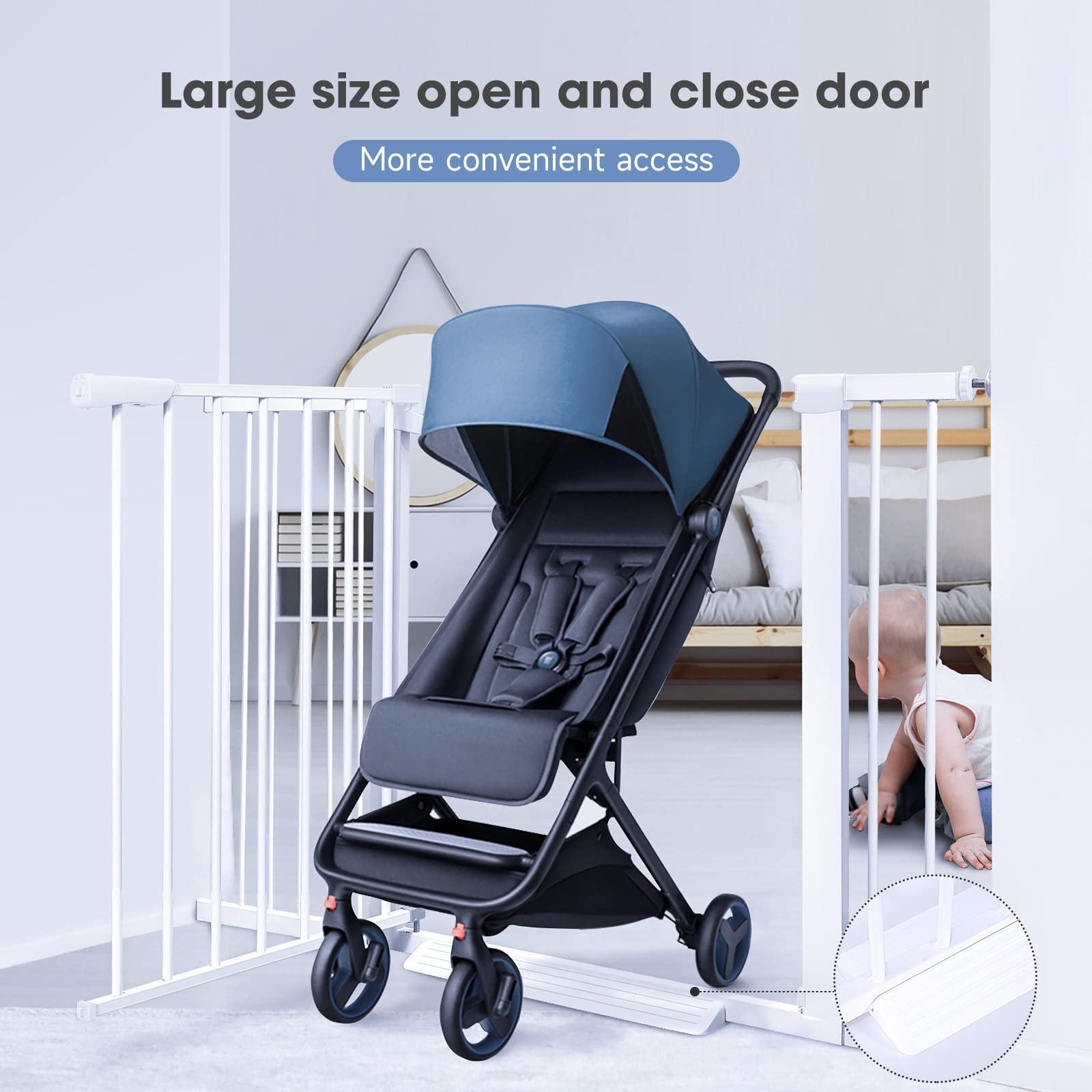 Baby Gate, Super Aide and Justable Baby Gate and Play Yard, Versatile Play Space, Extra Wide Pressure Mounted Dog Gate,Child Gate for Doorways Stairs and House,White. (80-83inch)