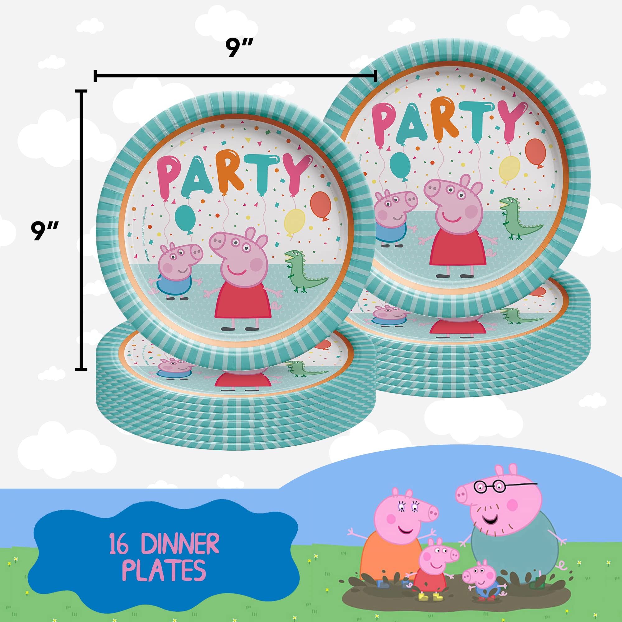 Amscan Peppa Pig Dinnerware Party Bundle for 16 Guests - Dinner Plates 9" and Luncheon Napkins 6.5" - Birthday Decorations for Table, Toddler Girl Supply Set