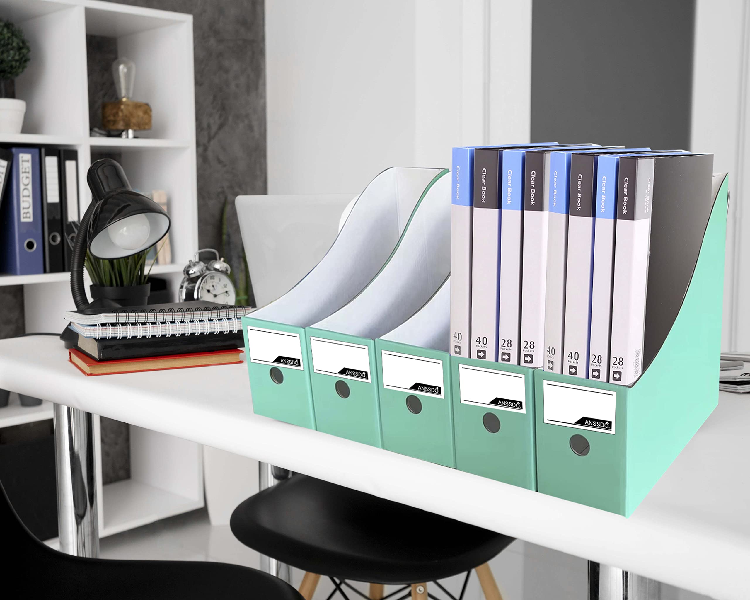 ANSSDO 12 Pack Teal Cardboard Magazine Holders, Premium Magazine File Holder for Desk, Foldable Large Volume Magazine File Organizer as Book Bins or Folder Holder for Office or School…