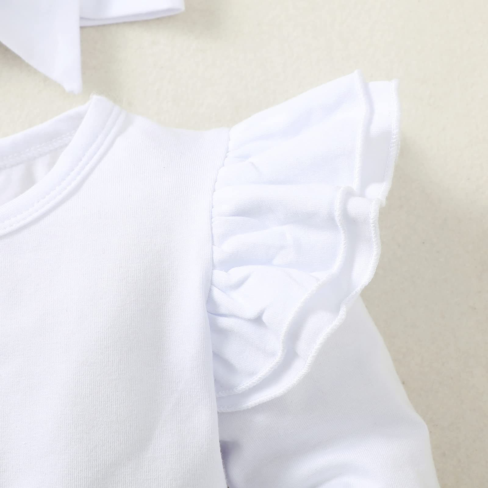 Baby Girl Clothes Infant Ruffle Sleeve Romper Dress Newborn Solid Tutu Skirt Sets Jumpsuit Headband Outfit (032B-White, 9-12 Months)