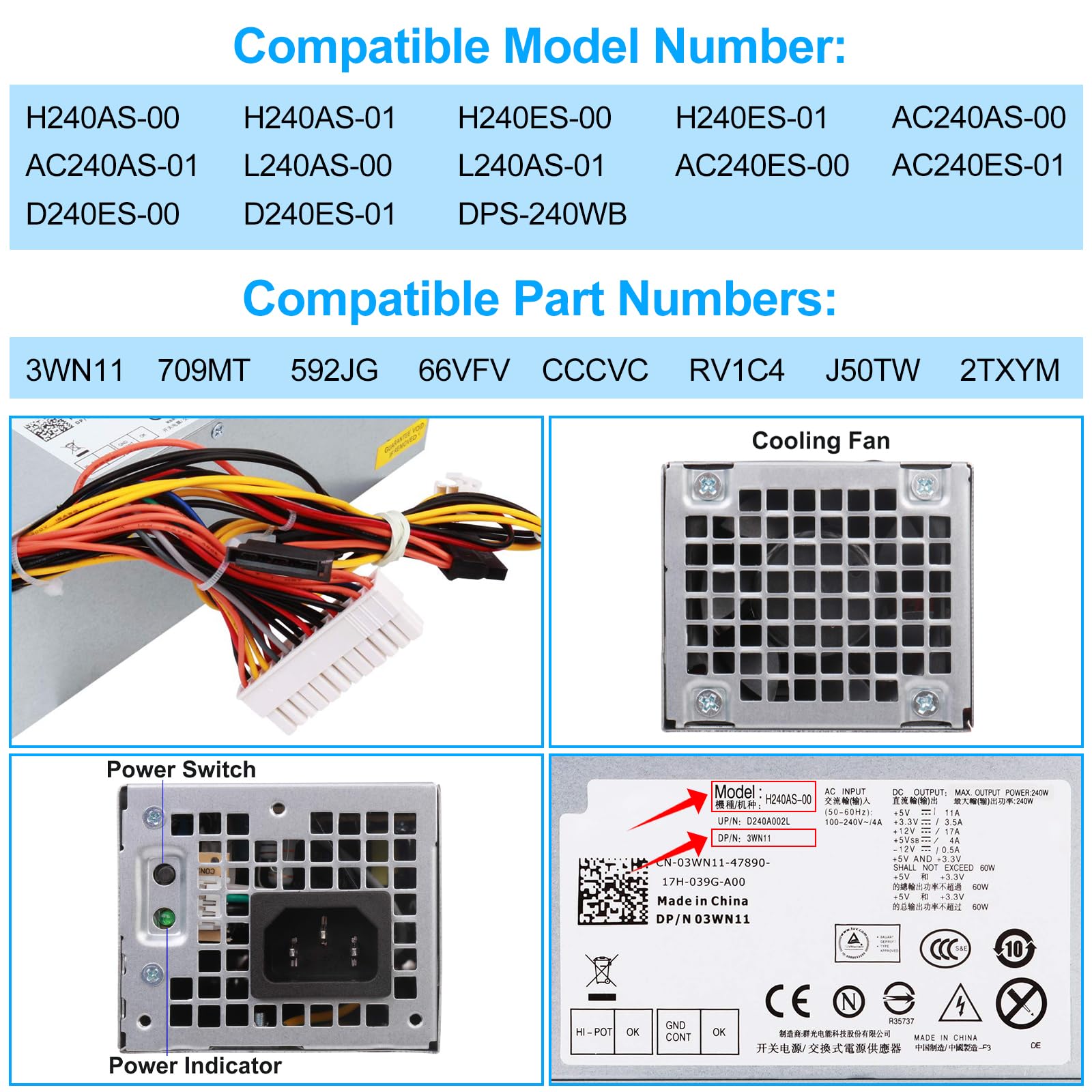 S-Union 240W Power Supply Unit Replacement for Dell OptiPlex 390 790 960 990 3010 9010 Small Form Factor System SFF H240AS-00 H240AS-01 H240ES-00 D240ES-00 AC240AS-00 AC240ES-00 L240AS-00 PH3C2