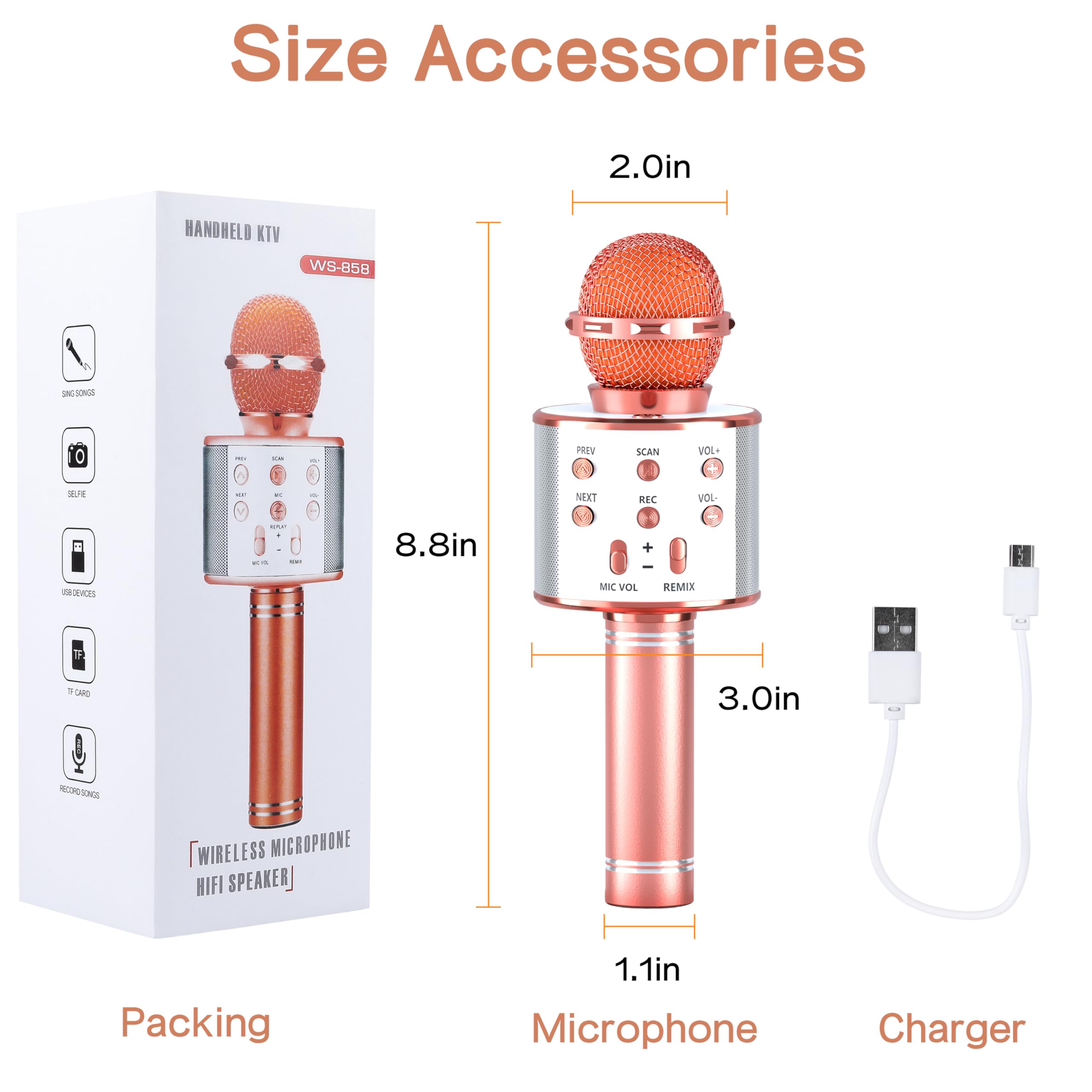 IJO Handheld Bluetooth Karaoke Microphone-Birthday Fun Singing Toys for Kids Age 3 4 5 6 7 8 9 10 Years Old Girls and Boys(Rose Gold)