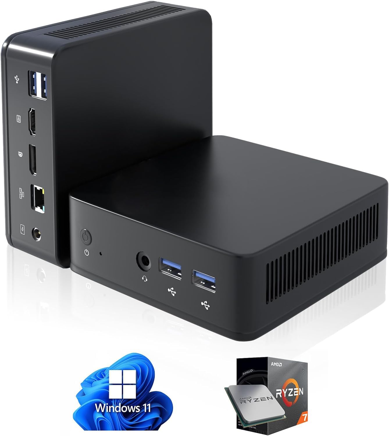 AMD Ryzen 7 3750H Mini PC,16GB RAM 512 GB SSD Micro Desktop Computers, Radeon RX Vega 10 Graphics, Mini Computer DP 4K Dual Screen, Small Form Factor for HTPC, Office, Video Editing, Light Gaming