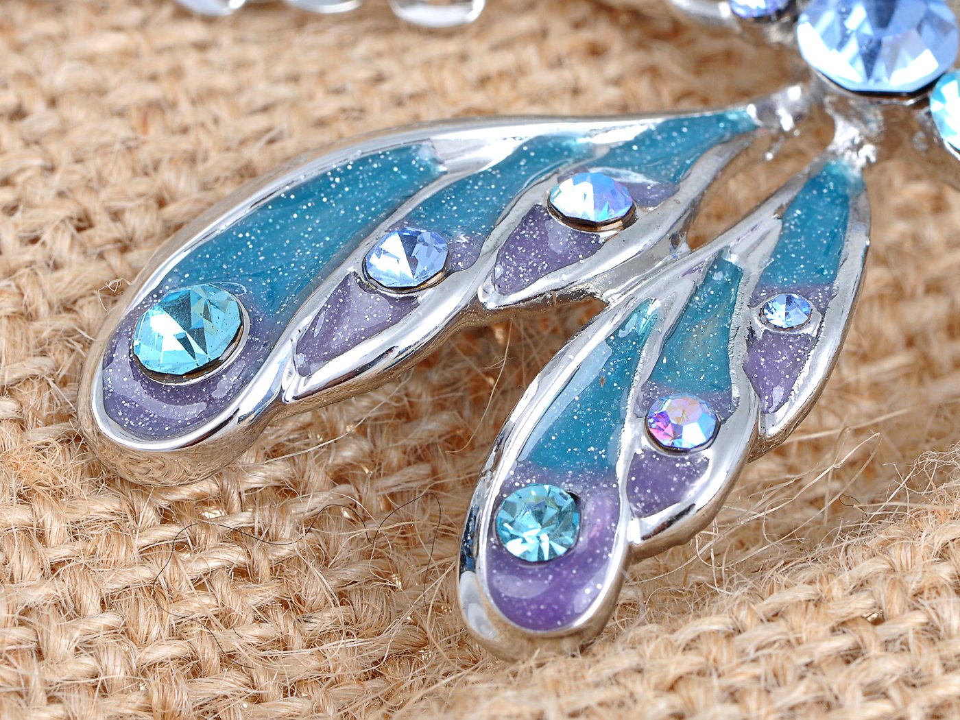 Alilang Womens Blue Purple Glitter Enamel Rhinestone Dragonfly Pendant Necklace Over Silvery Tone
