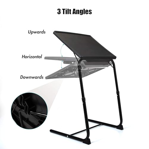 Adjustable TV Tray Table with Cup Holder - 20.4 x 15.7 inch TV Dinner Tray on Bed & Sofa, Large Size Comfortable Folding Table, Laptop Table for Couch with 6 Height & 3 Tilt Angle Adjustments(2 Pack)