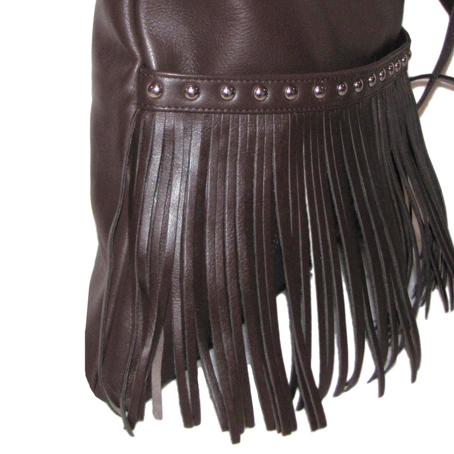 Cowhide Leather Fringe Mini Sac Cross-body Handbag (Brown)