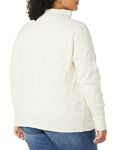 Amazon Essentials Women's Soft Touch Funnel Neck Cable Sweater, Ivory, Large