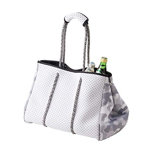 Large Neoprene ,Waterproof Shoulder ,Multipurpose beach bag Tote for Travel Beach Gym Swimming(L,White)