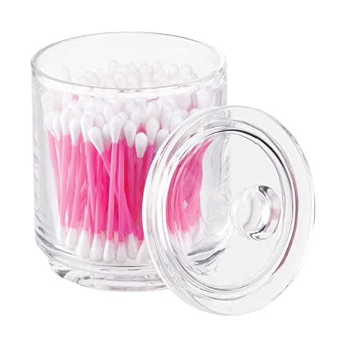 mDesign Glass Apothecary Storage Canister Holder Jar for Bathroom Vanity Cabinet or Counter Organization - Holds Cotton Swabs, Bath Salts, Makeup, Hair Accessories - Joli Collection - Clear