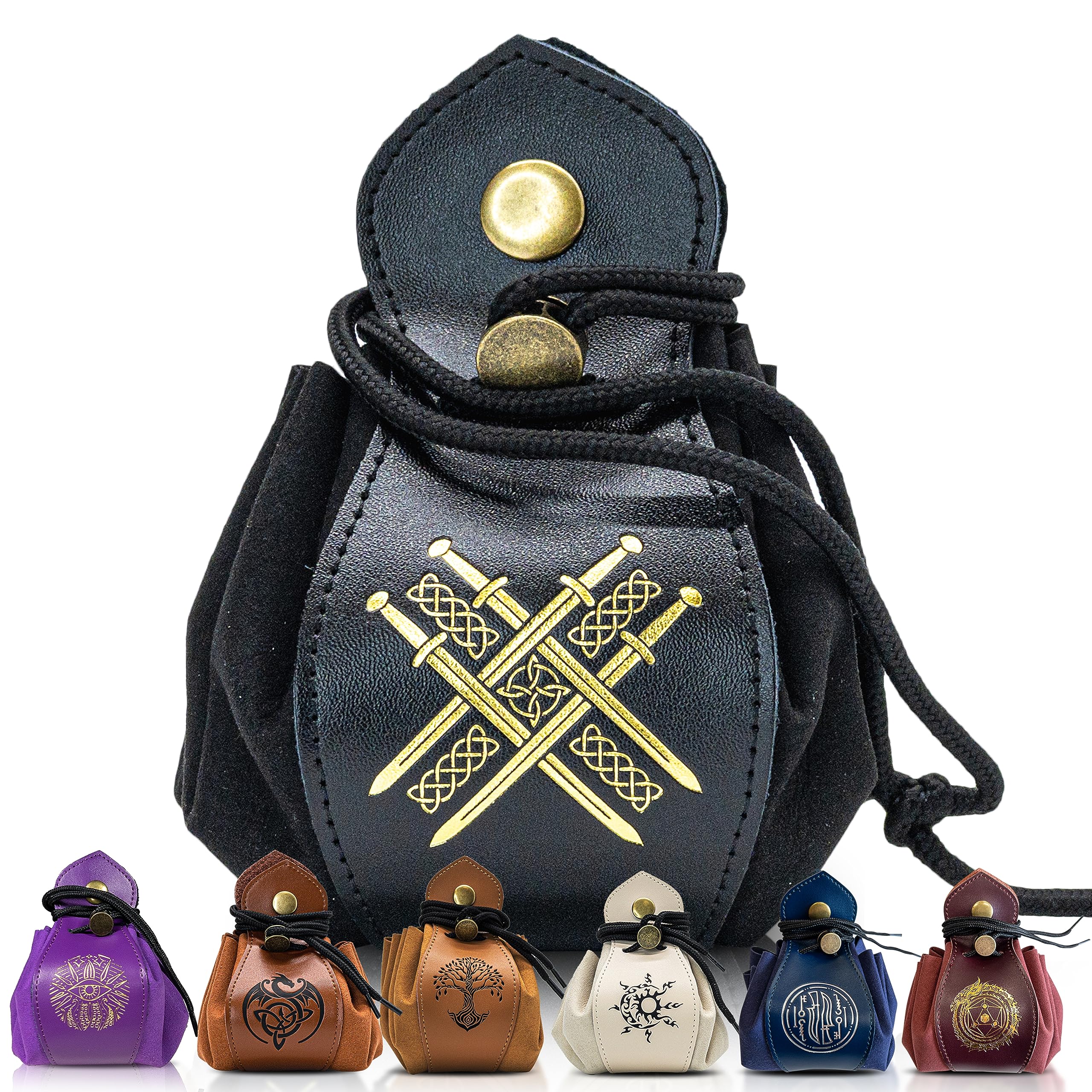 Guilt Free Gaming Genuine Leather RPG Bag | Foil Stamped | Holds 70 Dice | Great for Coins | Timeless Style | Great for DMs and Players