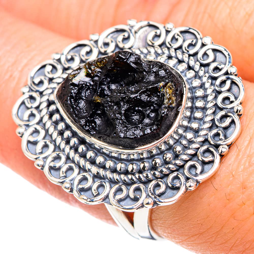 Ana Silver Co Large Tektite Ring Size 7.5 (925 Sterling Silver) - Handmade Jewelry, Bohemian, Vintage RING92348