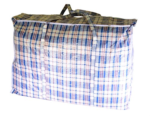 Large Plastic Checkered Storage Laundry Shopping Bags W. Zipper & Handles (3 Pack)