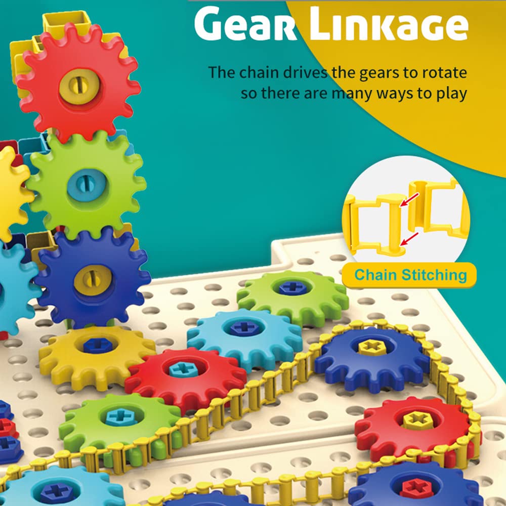 Gears Toys for Kids,Colorful Building Blocks,Tools Box Include Drill for Kids & Drive Belt Gears,Child Development Toys for Ages 3
