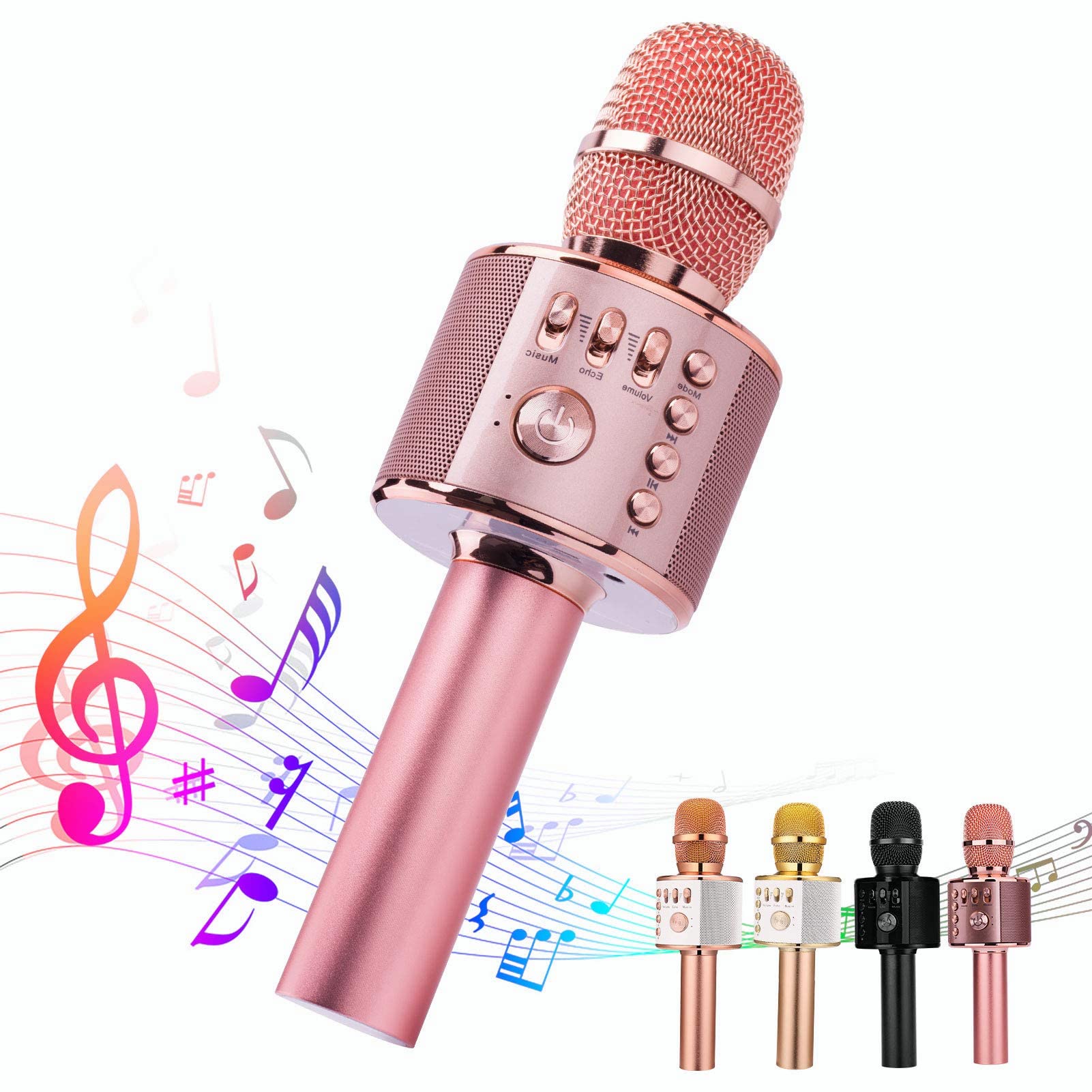 Ankuka Bluetooth Karaoke Microphone, Handheld Wireless Singing Karaoke Machine, Portable Mic Player Gifts for Christmas Birthday Home Party (Rose Gold Plus)