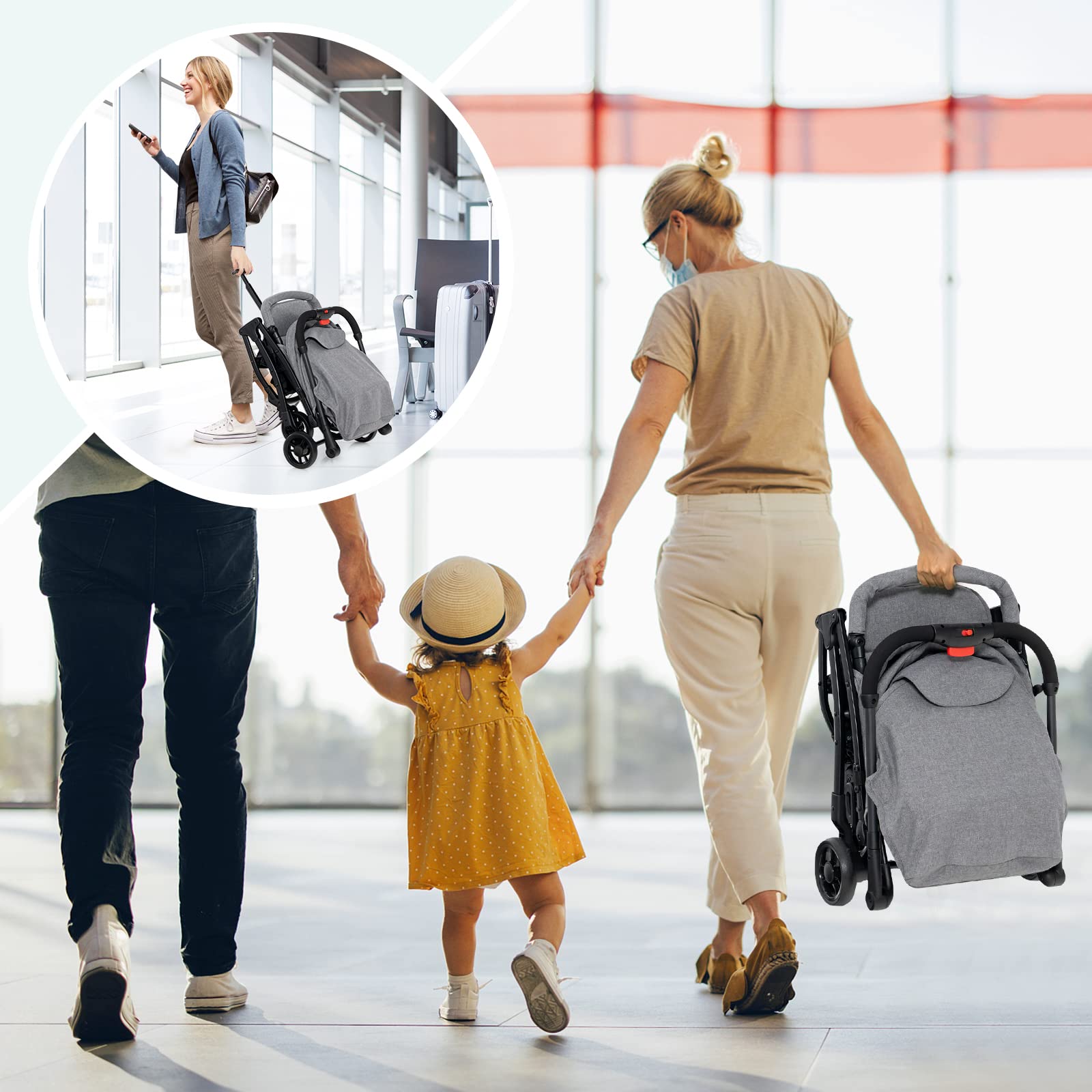 BABY JOY Lightweight Baby Stroller, Compact Travel Stroller for Airplane, Easy One-Hand Fold, High Landscape Infant Toddler Stroller with Adjustable Canopy/Backrest/Footrest, Storage Basket (Gray)