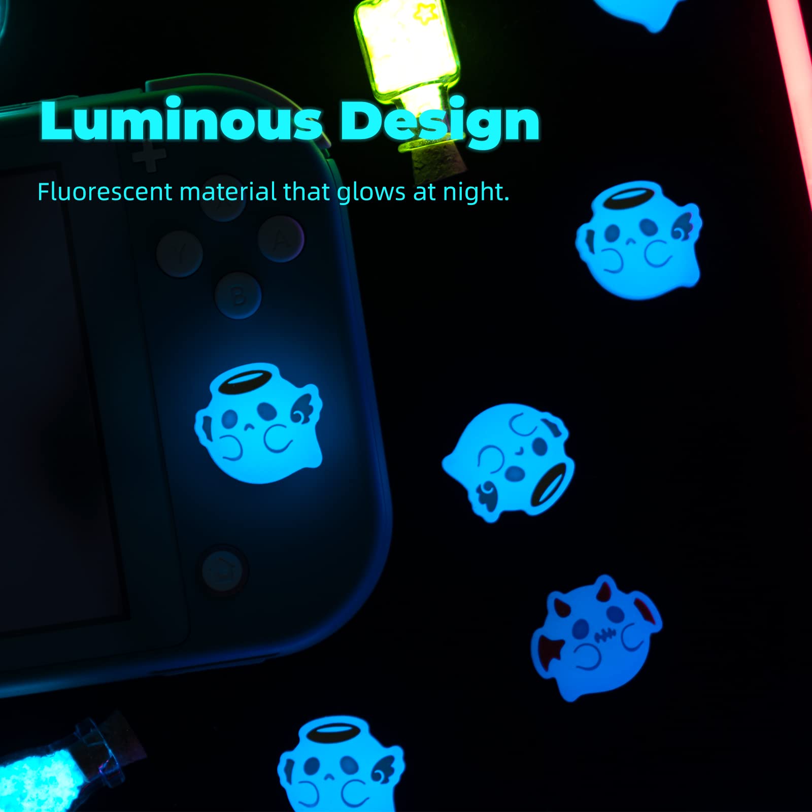 GeekShare Luminous Ghost Thumb Grip Caps, Soft Silicone Joystick Cover Compatible with Switch/OLED/Switch Lite,4PCS