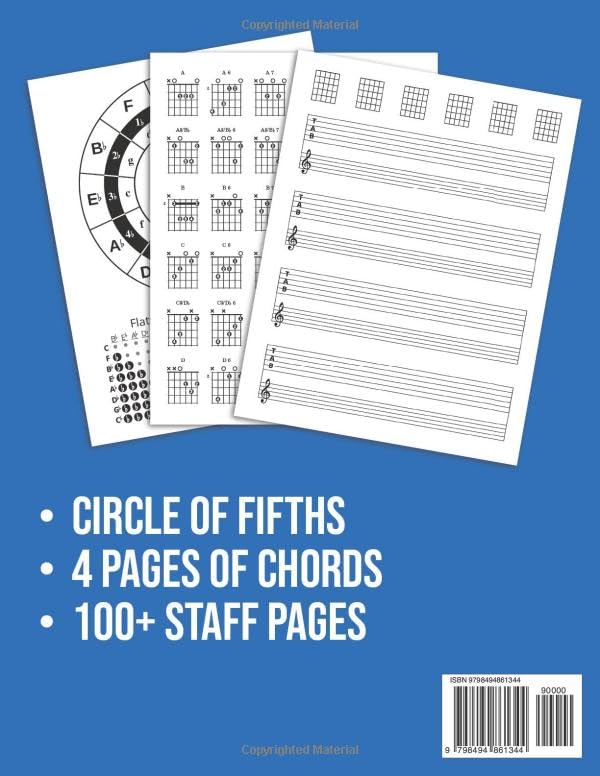 Guitar Music Notebook: Blank Chord Diagrams, Tablature & Standard Staff Treble Clef | Bonus Chord Chart and Circle of Fifths