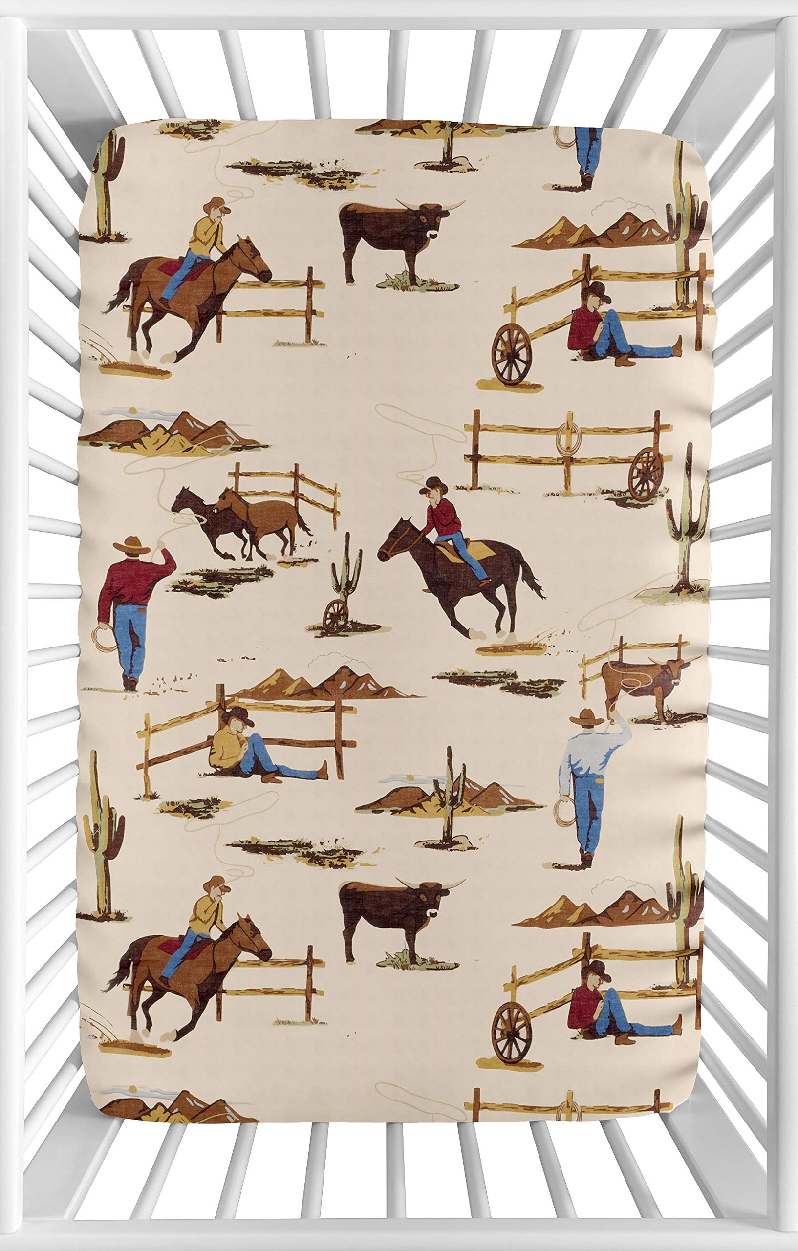 Sweet Jojo Designs Cowboy Western Baby Boy Fitted Mini Portable Crib Sheet for Wild West Collection - for Mini Crib or Pack and Play ONLY