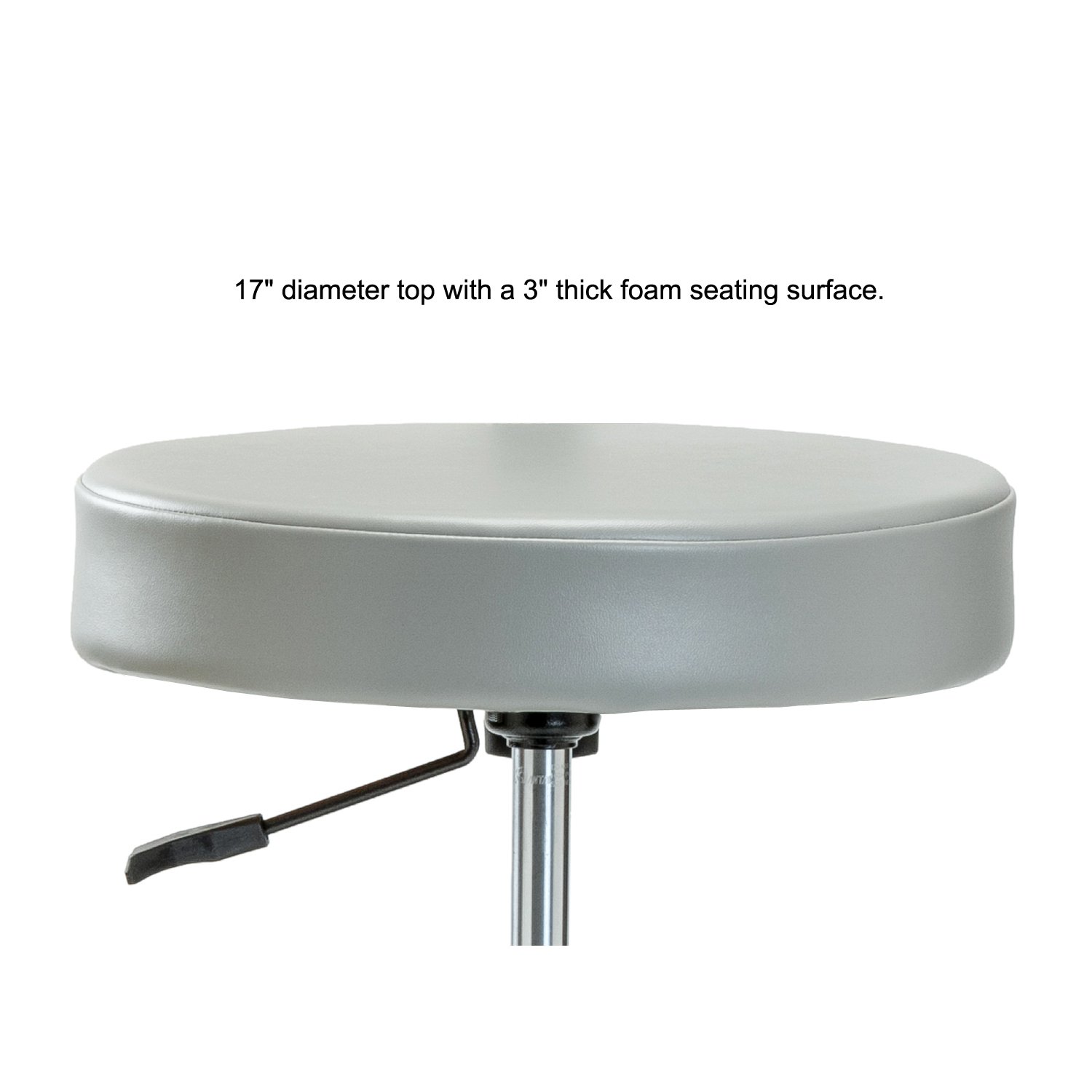 Perch Chrome Walter Rolling Height Adjustable Exam Stool with Back for Hardwood or Tile | Workbench Height | 300-Pound Weight Capacity | 12 Year Warranty (Gray Vinyl)