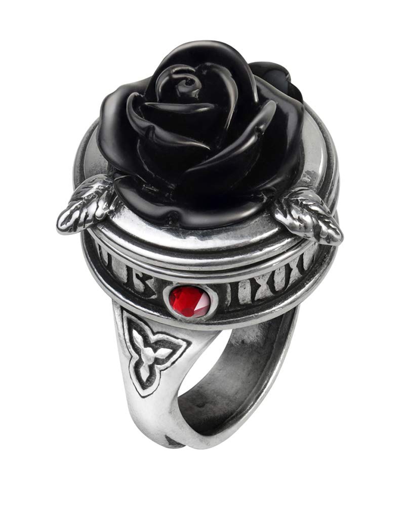 Alchemy Gothic Revered Symbol of Secrecy Black Sub Rosa Poison Ring - Size N/7
