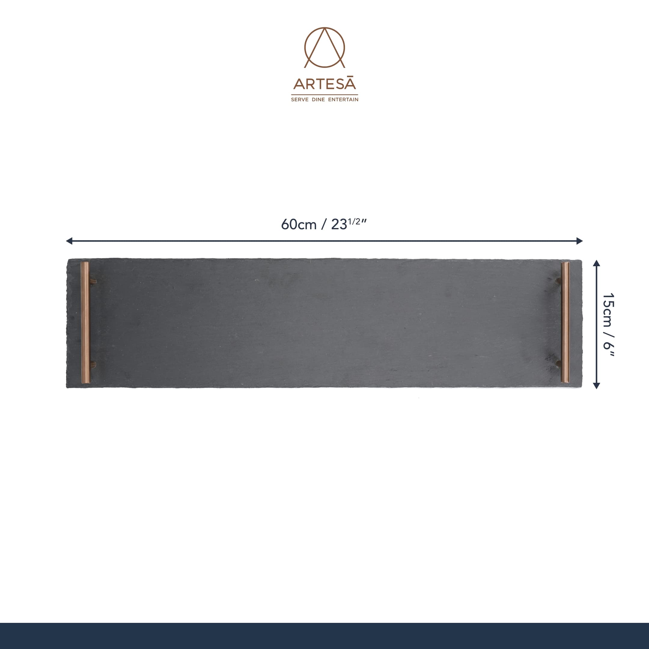 Artesa ARTPLATTERCOP KitchenCraft Slate Serving Tray/Platter with Copper Finish Handles, 60 x 15 cm