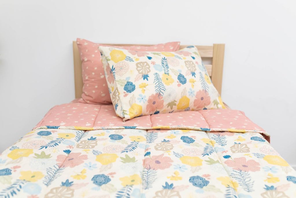 Beddy's Flower Blossoms Girls Durable Zipper Bedding, Bed in a Bag, Floral Sheets and Comforter, Easy to Make and Wash, Includes Pillowcase and Pillow Sham, Kids Zip Bedding, Super Soft All Season