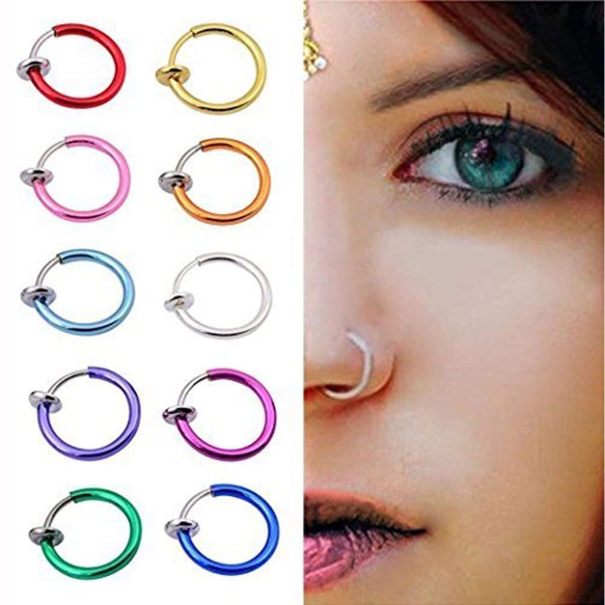Alisaso 12pcs Punk Clip on Fake Nose Lip Hoop Rings Earrings Body Piercing(Color Random)