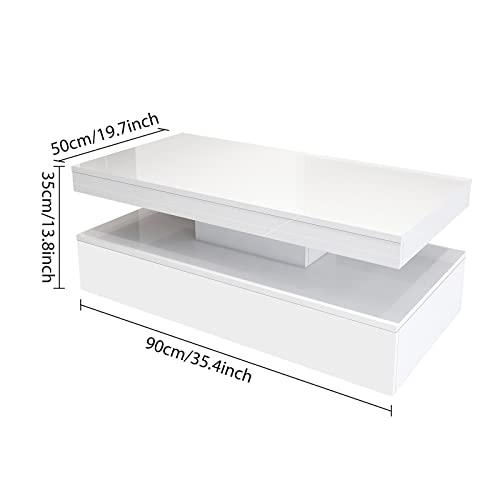 SUCXDZQ Modern Coffee Table with RGB LED Light, High Gloss Coffee Table with Remote Control for Living Room, White