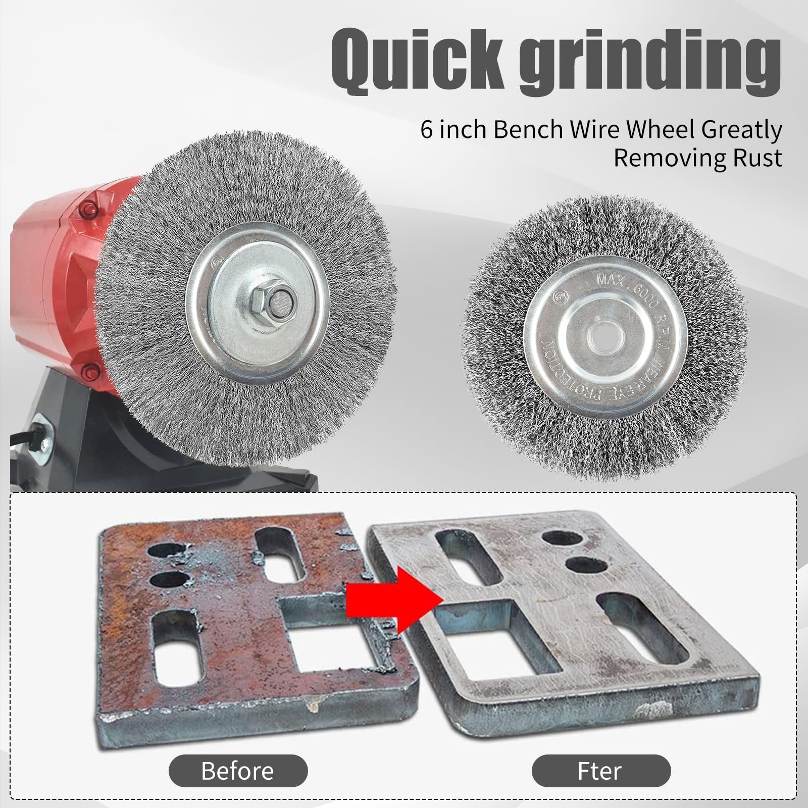 WENORA 6-Inch Wire Wheel for Bench Grinder, 0.012 Carbon Steel, Bench Grinder Wire Wheel with 1/2" & 5/8" Arbor Hole