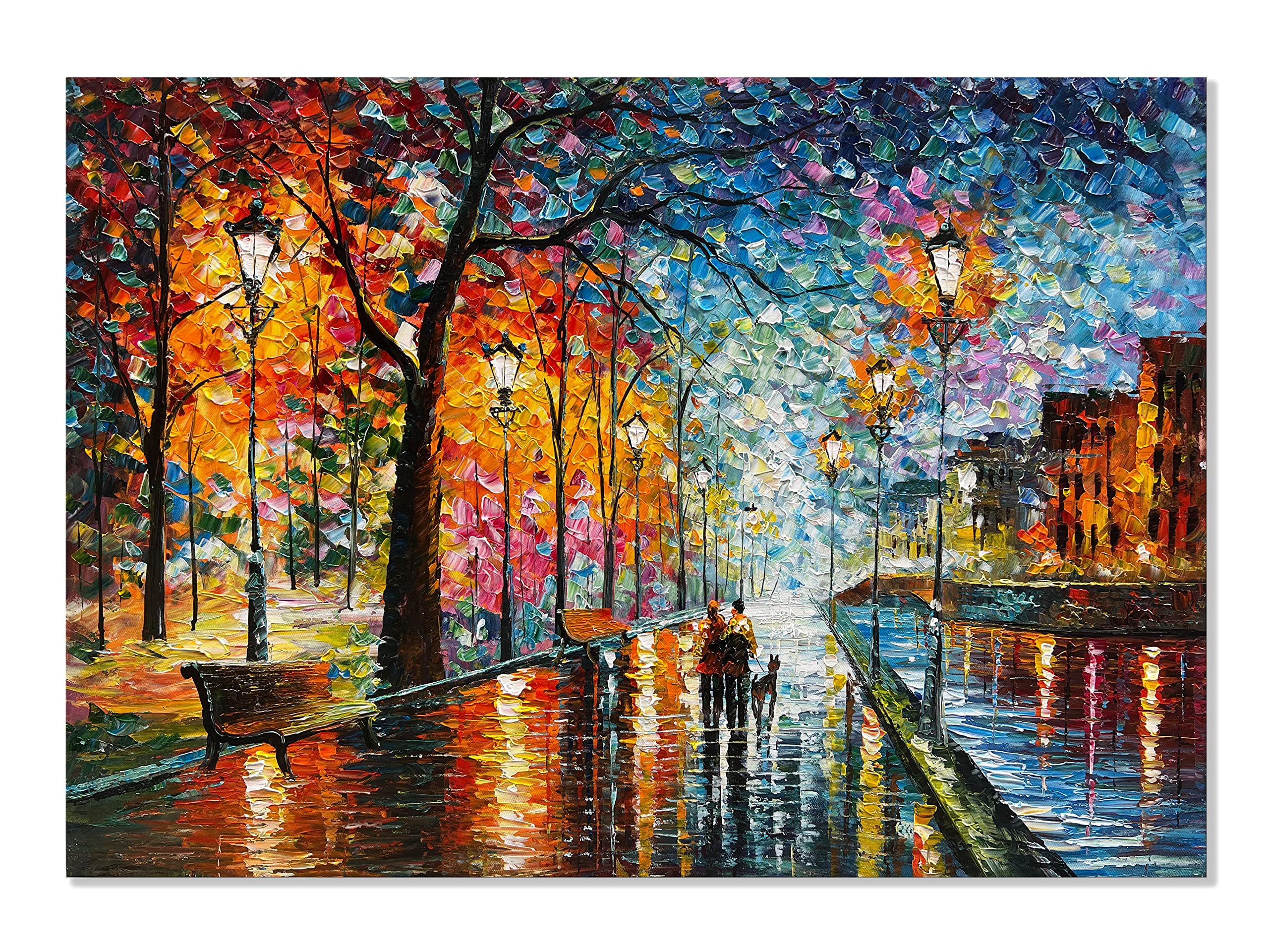 Alenoss Abstract Canvas Paintings 3D Modern Oil Paintings on Canvas 28x40 Inches Contemporary Colorful Landscape Wall Art Romantic Couples Blue Artwork for Home Decorations