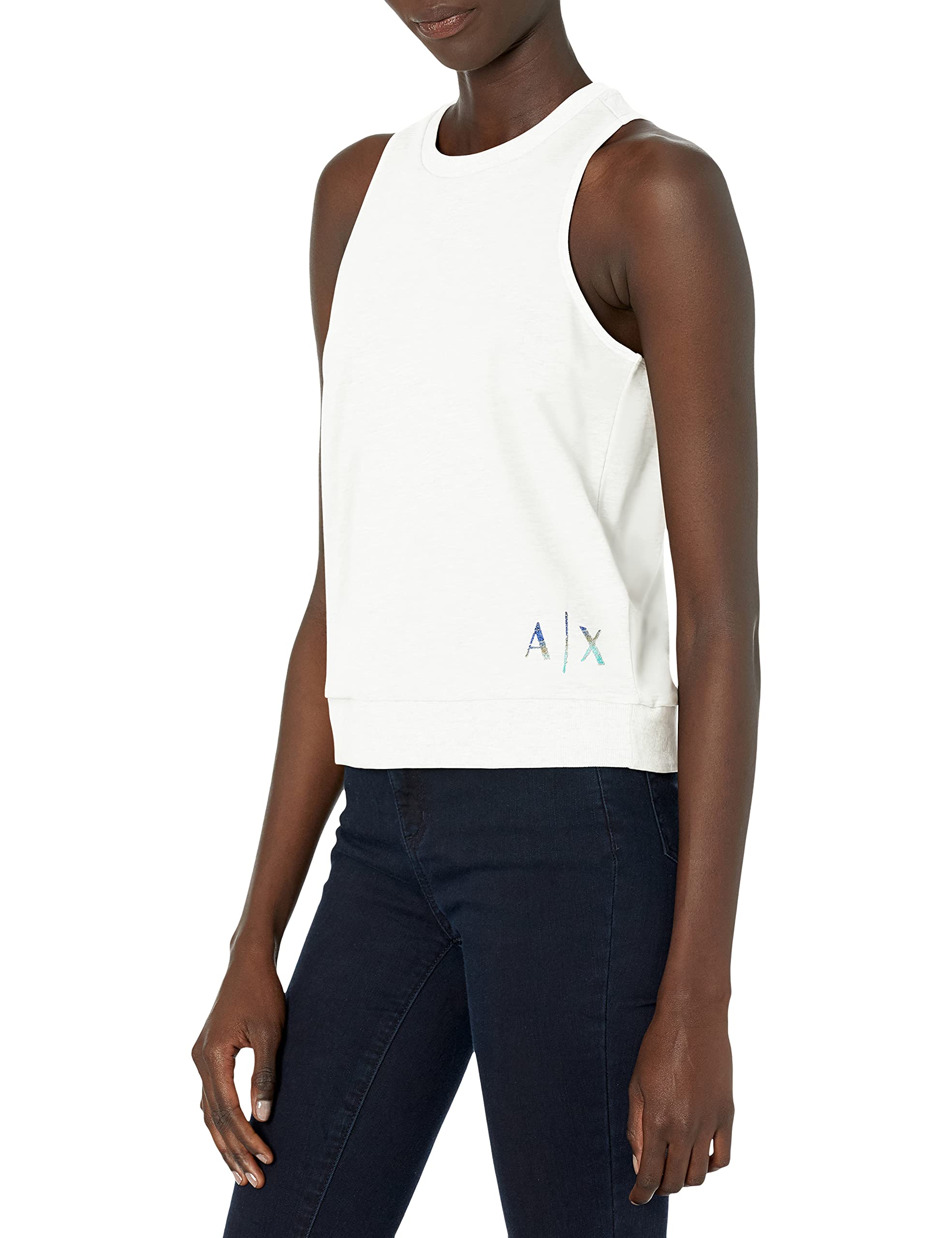 A | X ARMANI EXCHANGE Women's Ombre Logo French Terry Tank Top, White, XL